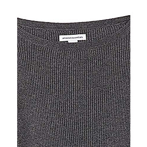 Amazon Essentials Women's Lightweight Ribbed Long-Sleeve Boat Neck Slim-Fit Sweater, Charcoal Heather, Medium