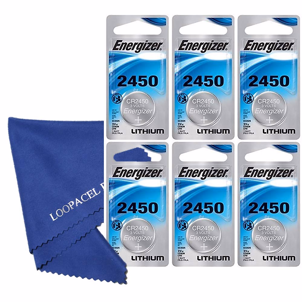 My Battery Supplier Replacement for 6 Energizer ECR2450 Lithium Batteries - with Loopacell Brand Microfiber Cleaning Cloths Ultra Smooth