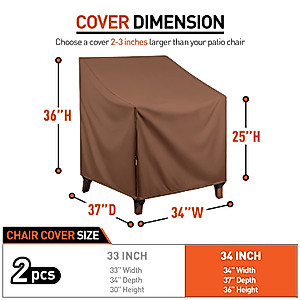 Arcedo Waterproof Patio Chair Covers, Heavy Duty Outdoor Lounge Chair Covers, Patio Furniture Covers for Lawn Garden Swivel Rocking Chairs, All Weather Protection, 34"W x 37"D x 36"H, 2 Pack, Brown