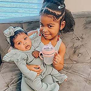 Anpei Sippy Cup Soft Spout Transitional Nipple Kit Bundle Compatible with Comotomo Baby Bottles, 5 oz and 8 oz | Value Bundle 2 Kits + Brushes (Pink)