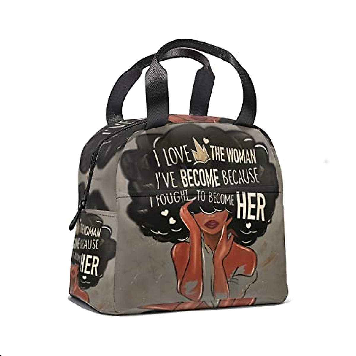 Racigomr African American Girl Lunch Bag Reusable Black Girl Magic Lunch Box Portable Tote Bag for Women Travel Hiking Work Gifts