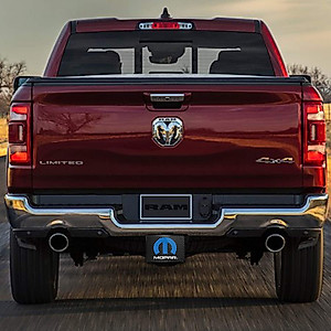 iPick Image, Compatible with - Mopar Logo UV Graphic Carbon Fiber Look Metal Face-Plate on ABS Plastic 2 Tow Hitch Cover