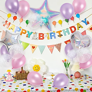 18Pcs Pearl Lilac Pink Purple Balloons Kit 32'' Clear Iridescent Star Foil Balloon Laser Star Heart Shape Balloons For Birthday Party Baby Shower Anniversary Celebration Party Decoration Supplies