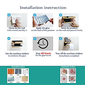 ROZZWILD Toilet Paper Holder with Shelf Adhesive Wall Mounted No Drill Aluminium Alloy Stainless & Rustproof Toilet Paper Roll Dispenser Bathroom Organizer Storage Rack Matte Black Gold