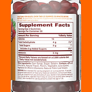 Sundown Melatonin 5mg Gummies for Sleep Support, Non-GMO, Dairy-Free, Gluten-Free, Natural Strawberry Flavor, 60 Count