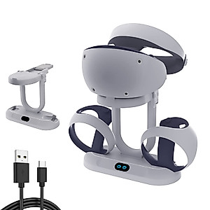 Babaliya Handle Charging Station for PS VR2, Stand Controller Charging Stand with Glasses Stand Display Lamp for PS5 VR, Handle Charging Base Seat with Stowable Glasses Bracket Game Accessories