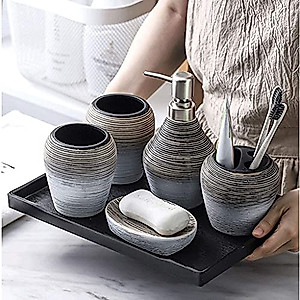 MADPET Soap Dispenser for Bathroom Kitchen, Bathroom Accessories Set Vintage Handmade Ceramic Bathroom 5-Piece Toilet Set Bathroom Supplies Set Wash Set, Toothbrush Cup Holder