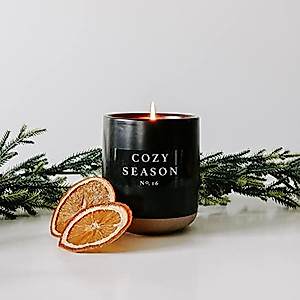 Sweet Water Decor Cozy Season Soy Candle | Woods, Warm Spice and Citrus Scented Candles for Home | 12oz Black Stoneware Jar, 60+ Hour Burn Time, Made in the USA