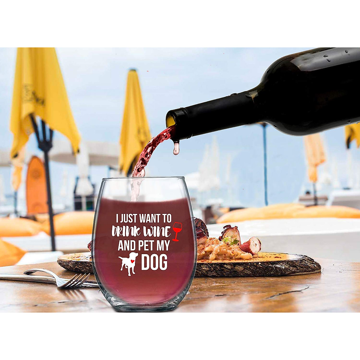 Funnwear I Just Want to Drink Wine And Pet My Dog - 15oz Funny Stemless Crystal Wine Glass Dog Mom - Pet Lover Rescue Mama