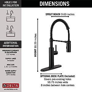 Delta Faucet Antoni Black Kitchen with Pull Down Sprayer, Commercial Style Sink Faucet, Faucets for Sinks, Single-Handle, Magnetic Docking Spray Head, Matte 18803-BL-DST