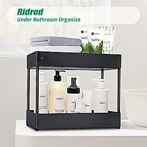 Under Sink Organizer and Storage - Bathroom Organizer - Multi-purpose Kitchen Organizer Countertop Storage Shelf Holder with Hooks, 2 PCS