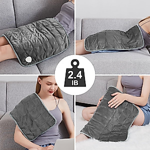 JKMAX Weighted Heating Pad XL - 2.4lb Electric Heating Pads for Back Pain Relief Cramps with 10 Heating Settings｜6 Auto Shut Off - Fast Heat Dry & Moist Therapy Options 12x24 Heat Pad Washable (Grey)