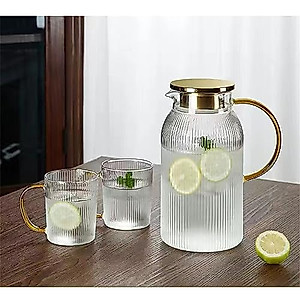ZYJBM Clear Kettle Vertical Striated Teapot High-capacity Kettle Heat-Resistant Glass Home Living Room Bottle with Cup (Color : D, Size : 1 set)