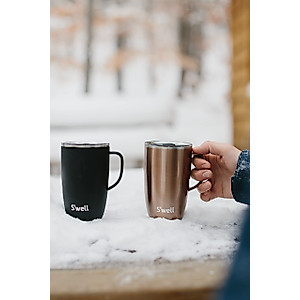 S'well Mug with Handle, Pyrite, 350ml. Vacuum Insulated Stainless Steel Travel Mug with Handle, On-The-Go Travel Cup with Slide-Open Lid - Dishwasher Safe
