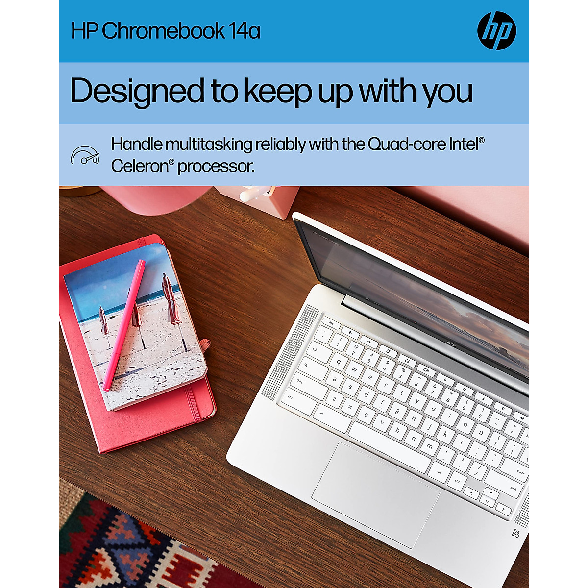 HP Chromebook 14" Laptop, Intel Celeron N4120 Processor, Intel UHD 600 Graphics, 4 GB RAM, 64 GB SSD, Chrome OS (14a-na0240nr, Ceramic White)