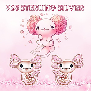 Sterling Silver Axolotl Earrings Rose Gold Earrings Axolotl Studs Pink Axolotl Jewelry for Women Teen Axolotl Gifts on Birthday Christmas