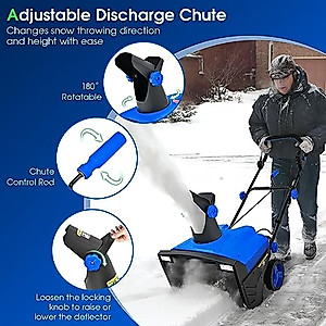 Safstar Snow Blower, 20-Inch 15-AMP Walk-Behind Snow Thrower W/LED Headlights & 180° Rotating Chute, 30FT Throwing Distance, 10" Depth Clearing Path, Electric Corded Snowblower for Driveway (Blue)