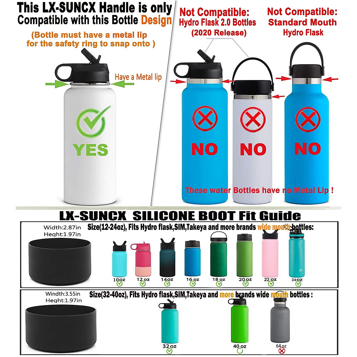 Paracord Handle Strap and Boot for Hydro Flask Wide Mouth Water Bottles,Durable Carrier with Safety Ring and Carabiner (Black White Spots)/Black, 32oz-40oz