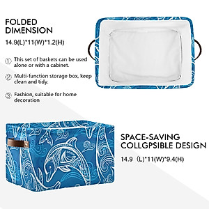susiyo Large Foldable Storage Bin Dolphins Fabric Storage Baskets Collapsible Decorative Baskets Organizing Basket Bin with PU Handles for Shelves Home Closet Bedroom Living Room-2Pack