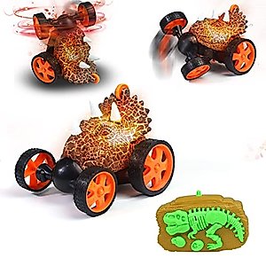 Dinosaur Remote Control Truck Toys, Dinosaur RC Stunt Car 360 Degree Rotation with LED Light, Monster Truck Toys for Kids Toddlers, Christmas Birthday Gifts for Boys Girls Age 3-8