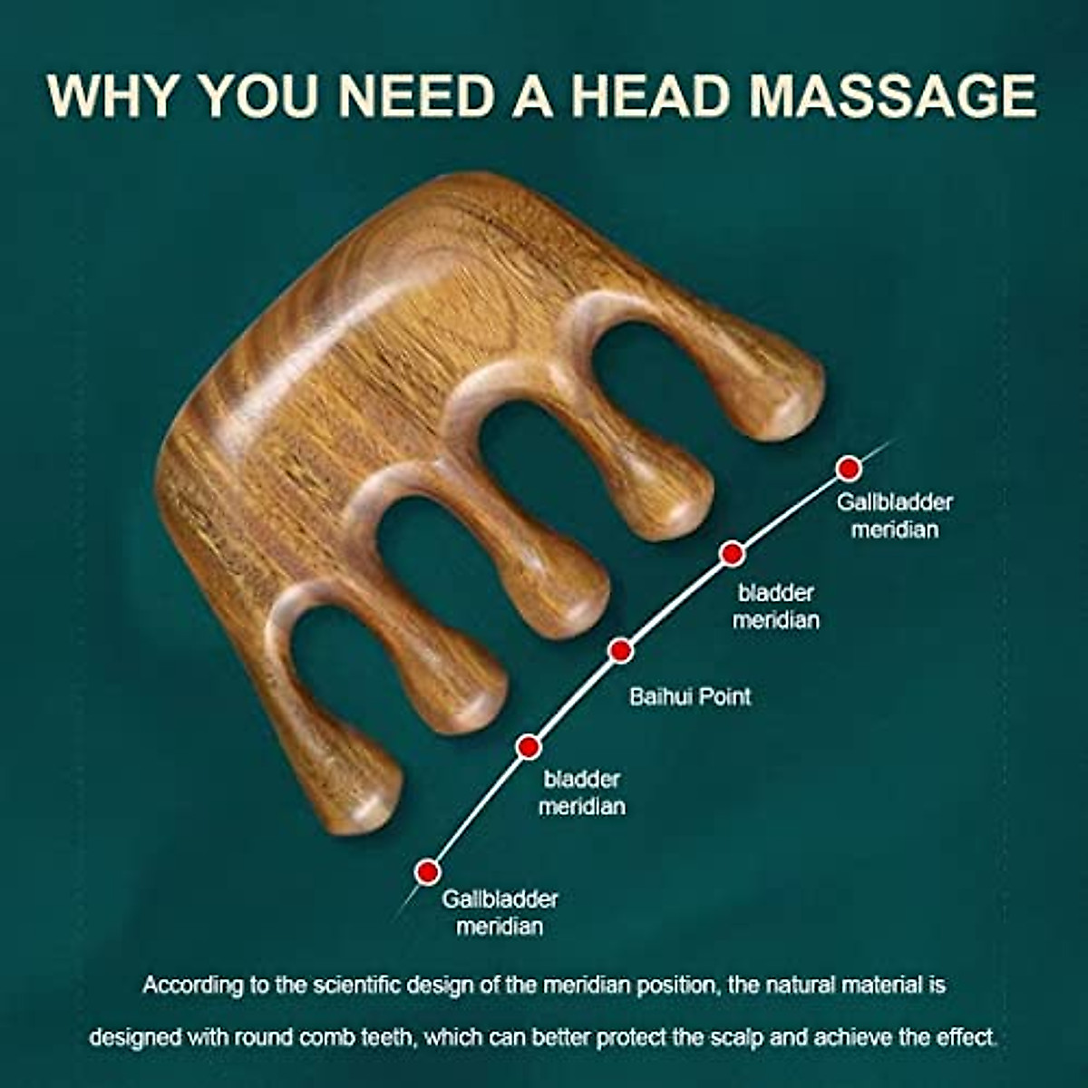 gowwim Wooden massage Comb,Handmade 100% Natural Green Sandalwood Wide Tooth Combs,Static-free, Scalp Head Massage Comb,Detangling Comb for Unisex. (Small Octopus)