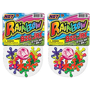 JA-RU Rainbow Jax Toy Set (2 Pack) Big Plastic Jacks Game with Ball for Kids and Adults. Neon Colored Toy Jacks. Fun Vintage Retro Toy. Stocking Stuffers Party Favor Birthday Gifts Bulk. 731-2s