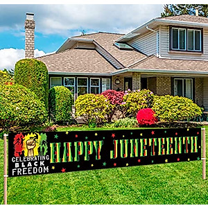CHXSM 9.8 x 1.6 ft Happy Juneteenth Yard Sign Banner Africa American Independence Day Decoration Banner June 19th Independence Day Sign Banner African Afro American Festival Celebration Decoration