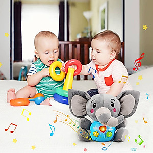 Sakiyrmai Plush Elephant Music Baby Toys 0 3 6 9 12 Months, Cute Stuffed Animal Light Up Baby Toys Newborn Baby Musical Toys for Infant Babies Boys & Girls Toddlers 0 to 36 Months-Upgraded