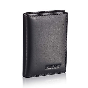 Leather Business Card Case Holder for Men & Women, Italian Calfskin (Black)