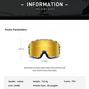 OMEKOL Double Layers Anti-Fog Ski Goggles OTG For Men Women Snow Snowboard Glasses Mask Snowmobile Outdoor Sport Eyewear (G3)