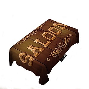 AOYEGO Wooden Sign Saloon Table Cloths Rectangle Western Country Cowboy Bar Pub Vintage American Tablecloths Decoration 52x70 Inch Polyester for Outdoor Indoor Home Party Picnic