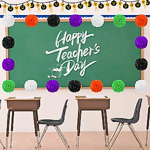 mortd 20 PCS Halloween Paper Tissue Honeycomb Balls, 6” Black White Orange Purple Green Tissue Paper Pom Poms Decorations with Glue for Halloween Bulletin Board School Wall Decorations