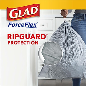 GLAD ForceFlex Tall Kitchen Drawstring Trash Bags, 13 Gallon Grey Trash Bag for Kitchen Trash Can, Odor Shield, Odor Eliminator and Leak Protection, 110 Count