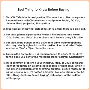 ROOFULL External CD/DVD Drive, CD Burner USB 3.0 Portable CD-ROM DVD+/-RW Disc Player Burner Reader Writer Optical Drive for Apple Mac MacBook Pro/Air, Windows 11/10 Laptop PC, Silver