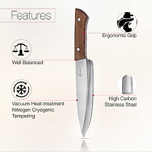 8 Inch Chef Knife - Professional Kitchen Knife Made of High Carbon Stainless Steel, Ultra Sharp Full Tang Chef's Knife,- Rust-Resistant