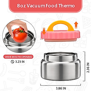MAISON HUIS 8oz Soup Thermos Wide Mouth Vacuum Insulated Thermos Food Jar, Leak Proof Stainless Steel Food Thermos for Hot&Cold Food Kids Food Lunch Soup Container for School Travel(Pink)