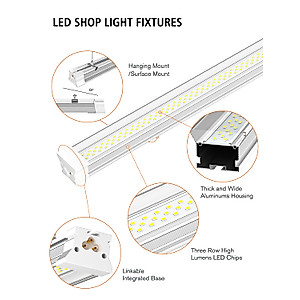 ONLYLUX 8 Pack 4FT Linkable LED Shop Light for Garage, Workshops, 6500K Cool Daylight 50W (300w Equivalent), Plug and Play, Hanging or Surface Mount, with Power Cord and On/Off Switch, ETL Certified