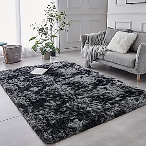 TABAYON Shag Area Rug, 5x7 Ft Tie-Dyed Dark Grey Upgrade Anti-Skid Durable Rectangular Cozy , High Pile Soft Throw Rug for Nursery Room Living Room