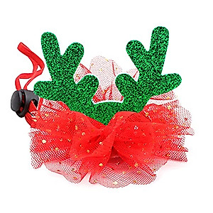 2pcs Pet Christmas Hat, Pet Christmas Hat with Antlers, Christmas Antlers Kitten and Puppy Grooming Accessories (Red-Green)