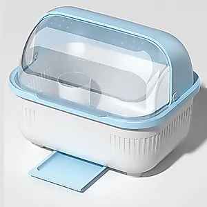 CAKERS Drain Rack Dish Bowl Drying Rack|Plate Storage Drainer Holder Organizer|Plastic Tableware Holder with Lid Cover for Restaurant Kitchen Home,Blue,43x32x33cm(16.9x12.5x12.9in)