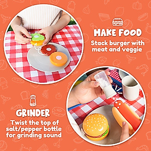 Play-Act 27 PCS Kids BBQ Grill Playset Backyard Barbecue Play Grill Toy Set for Toddlers，Play Food Sets for Kids Kitchen