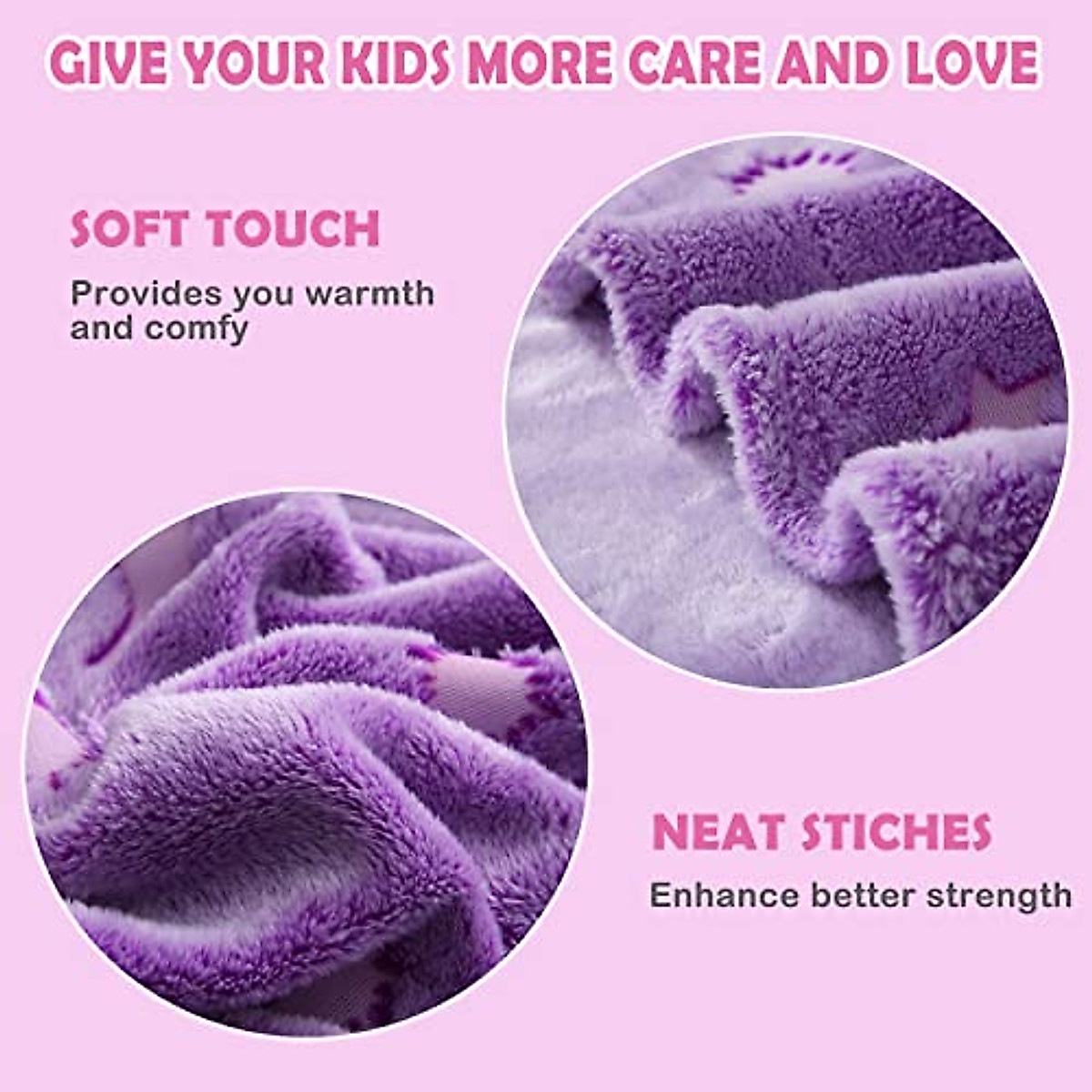 AUIVTY Glow in The Dark Blanket for Girls Birthday Purple Pink Moon Star Soft Throw Blanket for Kids Toddler Teen Girls Women (Purple, 40x60 inch, Moon Star)