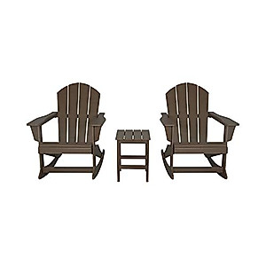 WO Home Furniture Patio Rocking Chair Set of 3 PCS Classic Outdoor Adirondack Rocker Chairs & Table (Dark Brown)