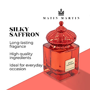 Matin Martin Silky Saffron - Woody Spicy Unisex Travel Perfume with Saffron and Leather Notes - Perfume for Men - Arabian Perfume for Women - 3.4 oz