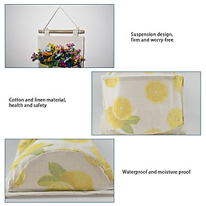 LASZOLA 2Pcs Over The Door Hanging Storage Bag, Waterproof Wall Closet Organizer Linen Fabric Stylish Mount Organizer with 5 Pockets for Bedroom Bathroom Kitchen (Pineapple+Lemon)
