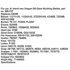 6PK 396-727 G6 Blade for 61" Cut 20842 20842S 481712 5020842