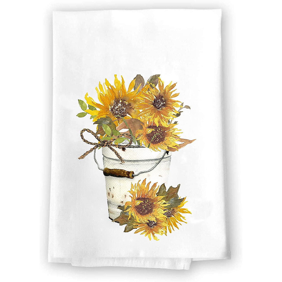Sunflower Pail Decorative Kitchen and Bath Hand Towels | Rustic Tea Rag | Autumn Summer Fall Winter Decor | White Towel Home Holiday Decorations | XMAS Wedding Gift
