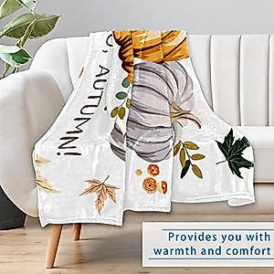 Ripen Pumpkin and Maple Leaves Prints Soft Warm Cozy Blanket Throw for Bed Couch Sofa Picnic Camping Beach, 150×100cm