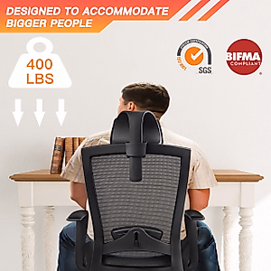 FAMSINGO Big and Tall Office Chair for Heavy People 400lb, Memory Sponge Cushion, Ergonomic Desk Chair Mesh Computer Chair, Adjustable Height, Headrest, and Lumbar Support, Black