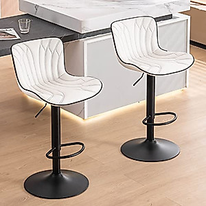 YOUNUOKE Counter Height Bar Stools for Kitchen Island Set of 2, 24 inch Metal White Barstools, Swivel Counter Stools Chair with Back